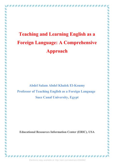 pdf teaching and learning english as a foreign language a comprehensive approach