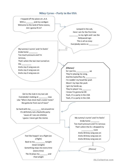 Miley Cyrus Party In The Usa Song English Esl Worksheets Pdf Doc