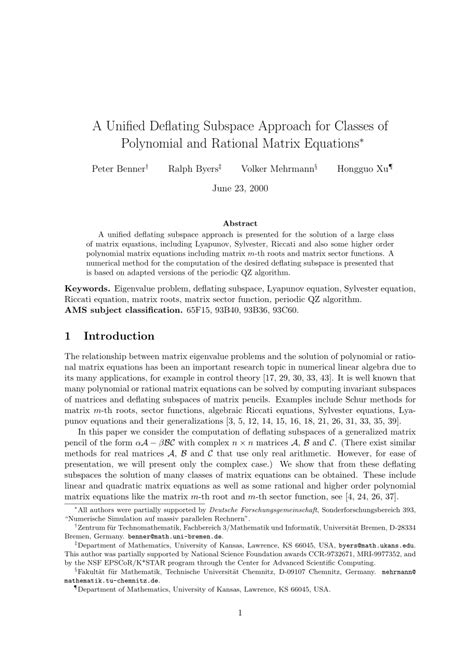 pdf a unified deflating subspace approach for classes of polynomial and rational matrix equations