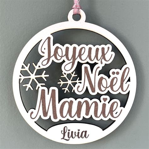 Boule de noël personnalisée en bois joyeux noël mamie Boules de noël