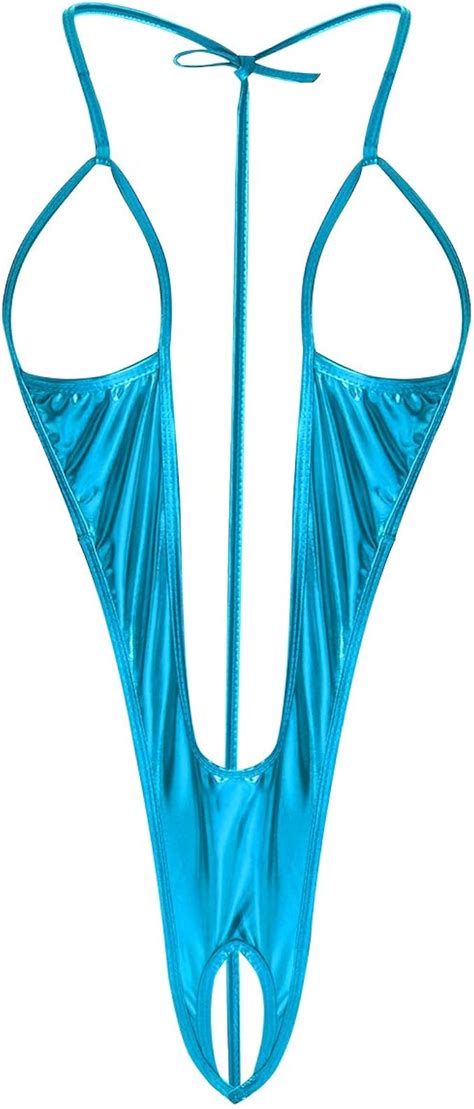 FYMNSI Sexy Damen Stringbody Ouvert Metallic Glänzed Wetlook Bodysuit