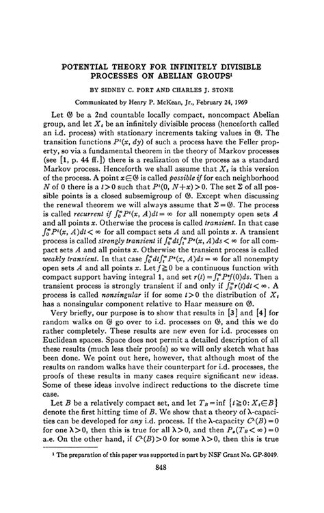 pdf potential theory for infinitely divisible processes on abelian groups