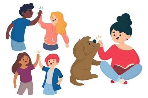 La Gente Choca Los Cinco Y La Mujer Choca Los Cinco Con Un Perro
