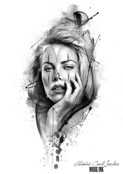 A Black And White Drawing Of A Woman S Face With Her Hands On Her Chin