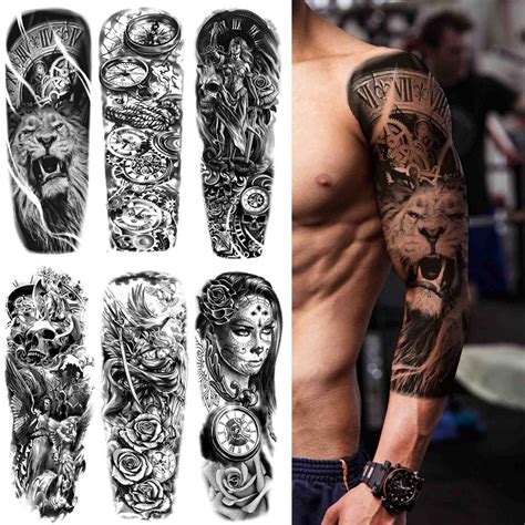 Voller Arm König der Löwen Temporäre Tattoos für Männer Frauen