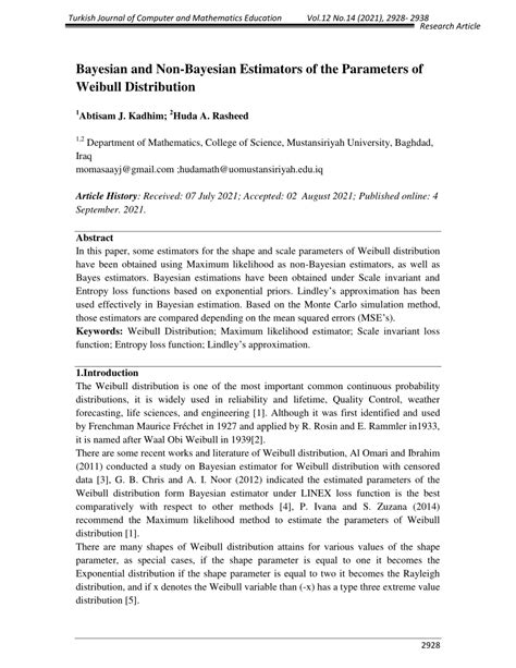 pdf bayesian and non bayesian estimators of the parameters of weibull distribution