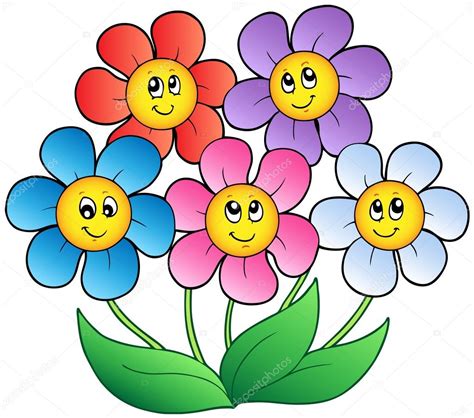 Cinco Flores De Dibujos Animados Stock Vector By Clairev 5595035