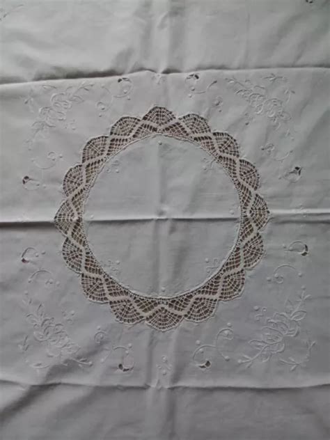 NAPPE ANCIENNE BRODÉE dentelle et broderies EUR 18 00 PicClick FR