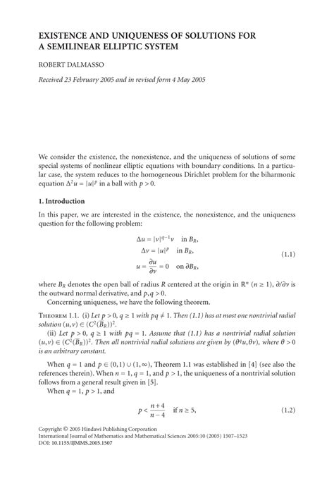 pdf existence and uniqueness of solutions for a semilinear elliptic system