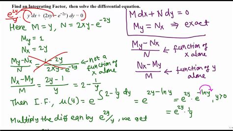 solving non exact differential equations example 2 youtube