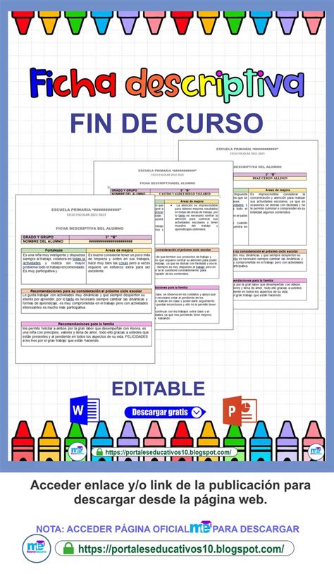FICHAS DESCRIPTIVAS FIN DE CURSO Documento Editable En PPT Acceder