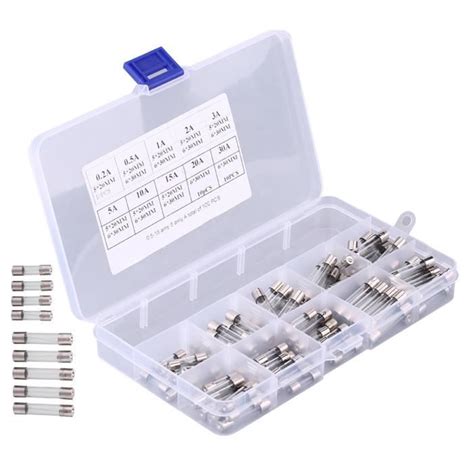 Kit de tube de fusible en verre de voiture 100 pièces 5 20mm 6