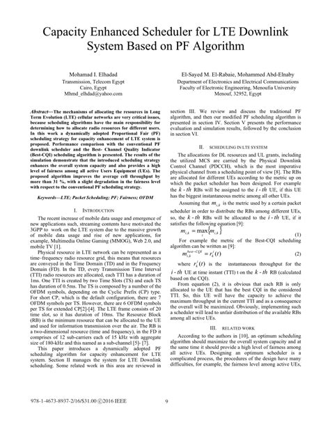 pdf capacity enhanced scheduler for lte downlink system based on pf algorithm