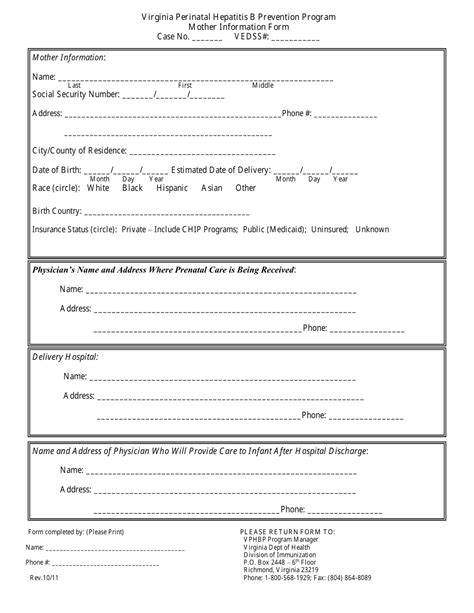 Virginia Mother Information Form Perinatal Hepatitis B Prevention
