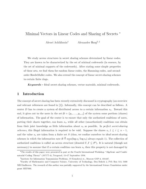pdf minimal vectors in linear codes and sharing of secrets
