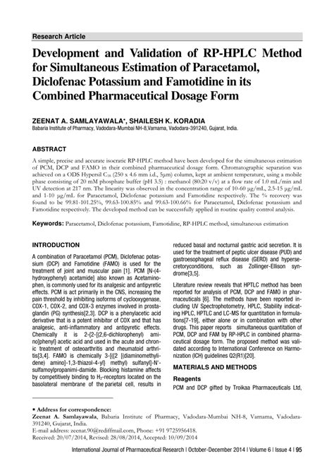 pdf development and validation of rp hplc method for simultaneous estimation of paracetamol