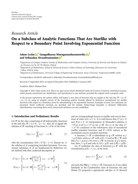 pdf on a subclass of analytic functions that are starlike with respect to a boundary point