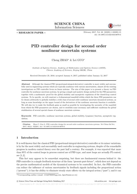 pdf pid controller design for second order nonlinear uncertain systems