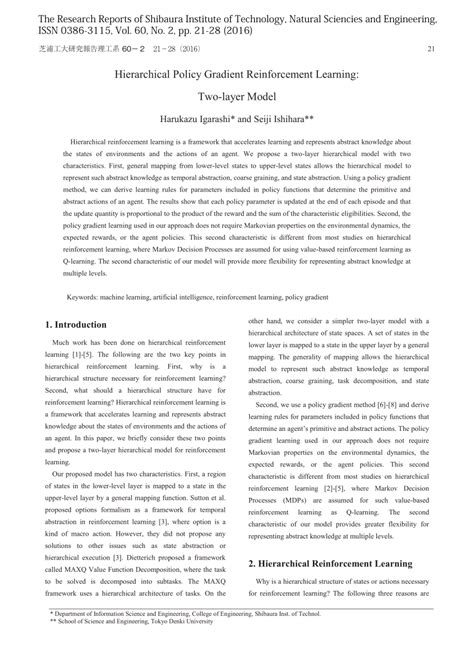 pdf hierarchical policy gradient reinforcement learning two layer model