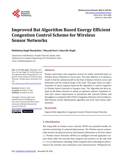 pdf improved bat algorithm based energy efficient congestion control scheme for wireless