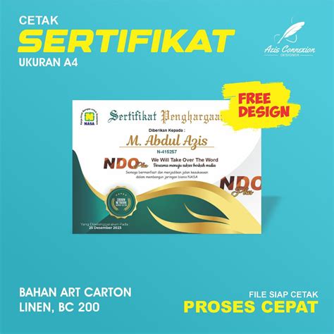 Jual Cetak Sertifikat Piagam Custom Murah Free Design Custom Shopee