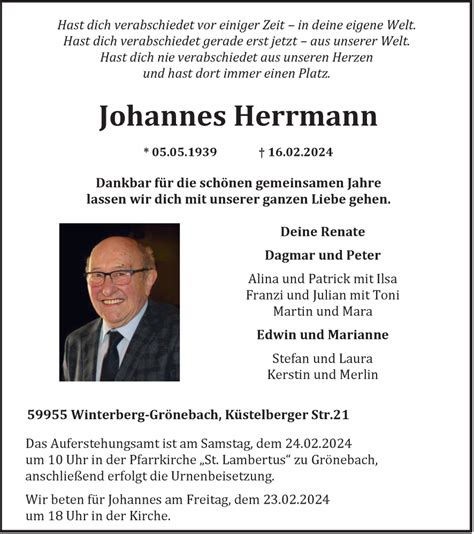 Traueranzeigen Von Johannes Herrmann Trauer In NRW De