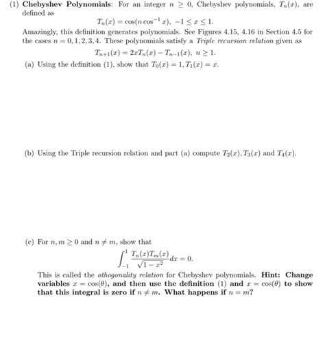 solved 1 chebyshev polynomials for an integer n 0