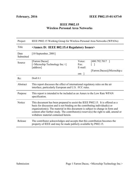 01437r0p802 15 tg4 annex d 802 15 4 regulatory
