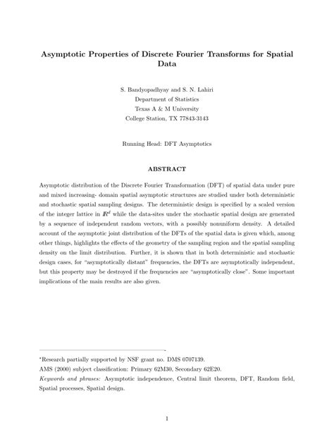 pdf asymptotic properties of discrete fourier transforms for spatial data