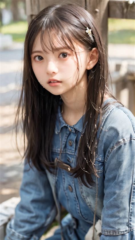 A Close Up Of A Young Girl Sitting On A Bench Seaart Ai