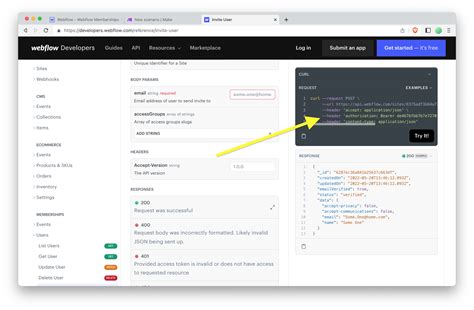 how to send webflow membership invitations using the make integromat api