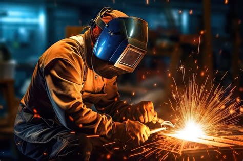 Soldador Trabajador Metal Rgico Trabajando Con Una M Quina De Soldadura