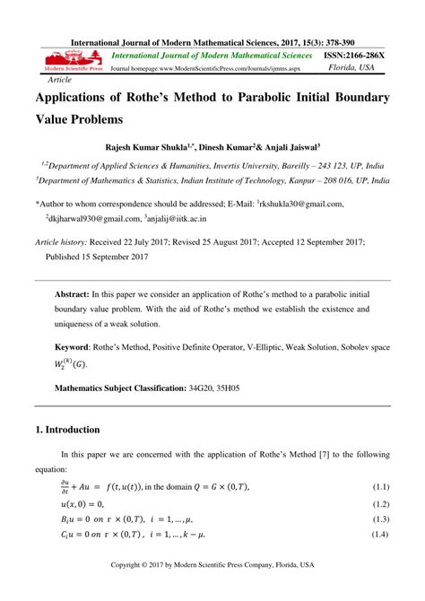 pdf applications of rothe s method to parabolic initial boundary value problems