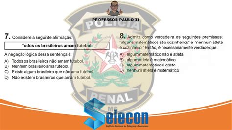 Polícia Penal MG RLM Questões 07 08 Concurso Banca Selecon YouTube