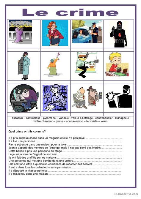 Le Crime Dictionnaire Visuel Ou T Ch Fran Ais Fle Fiches Pedagogiques