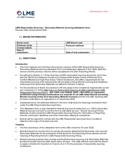 Fillable Online Lme Secondary Material Sourcing Attestation Form Pdf