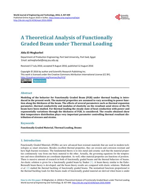 pdf a theoretical analysis of functionally graded beam under thermal loading