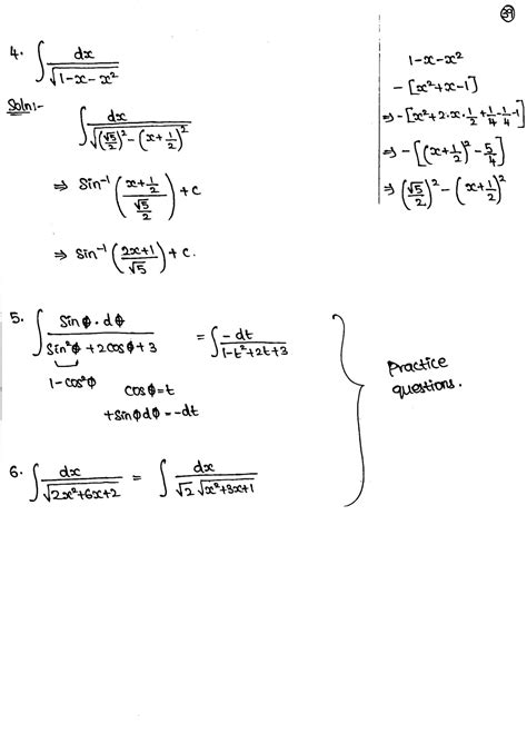 solution integrals and indefinite integration complete chapter part3 handwritten notes pdf