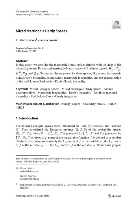 pdf mixed martingale hardy spaces