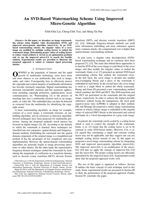pdf an svd based watermarking scheme using improved micro genetic algorithm