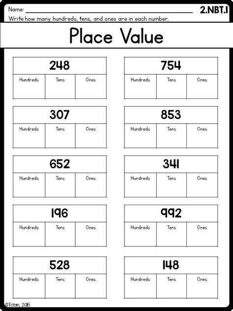 3 Digit Place Value Worksheets