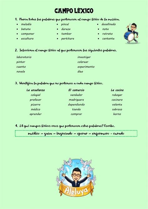El campo léxico worksheet Workbook School subjects Teacher