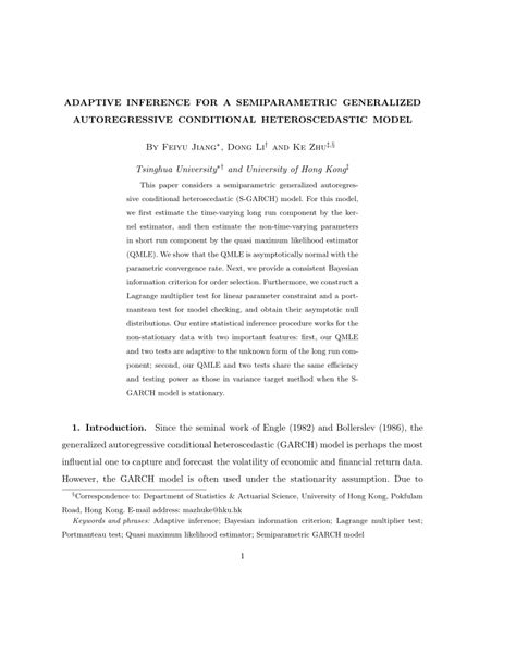 pdf adaptive inference for a semiparametric generalized autoregressive conditional