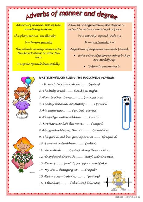 ADVERBS OF MANNER AND DEGREE English ESL Worksheets Pdf Doc