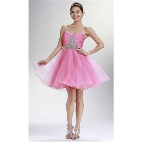 Lovely Strapless Mini Pink Tulle Beaded Cocktail Prom Dress