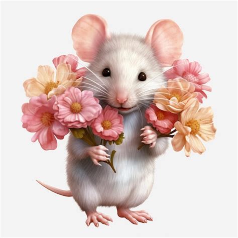 Premium AI Image There Is A Mouse Holding A Bunch Of Flowers In Its