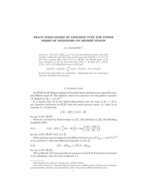 [pdf] trace inequalities of lipschitz type for power series of operators on hilbert spaces