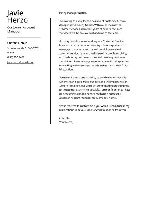 Customer Account Manager Cover Letter Example Free Guide