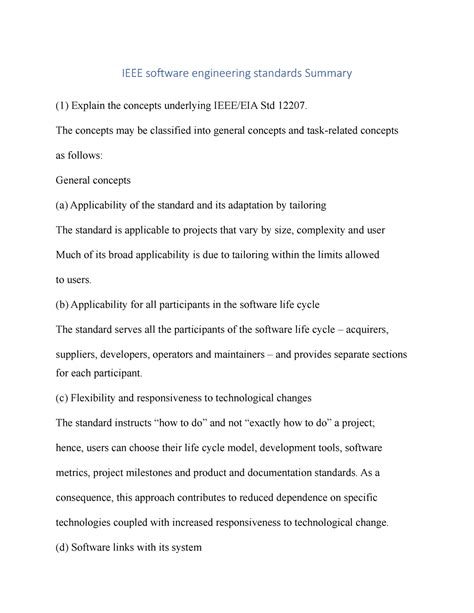 ieee software engineering standards summary the concepts may be classified into general