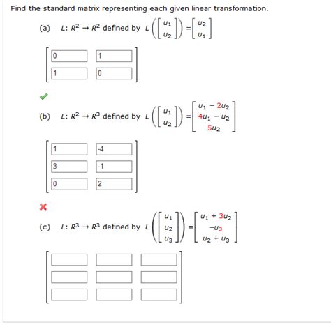 solved find the standard matrix representing each given